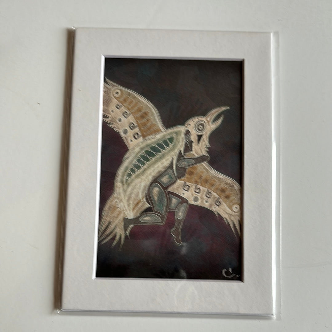 Dene art- Woman flying with raven – Colouring It Forward